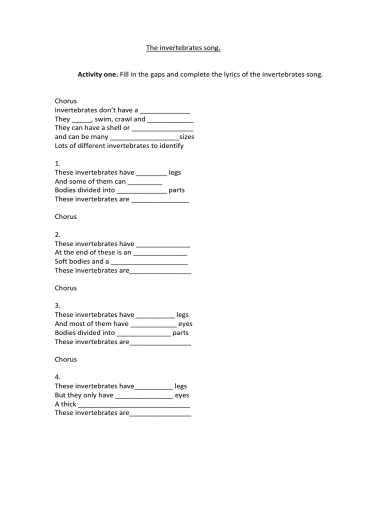 The Invertebrates Song | PDF