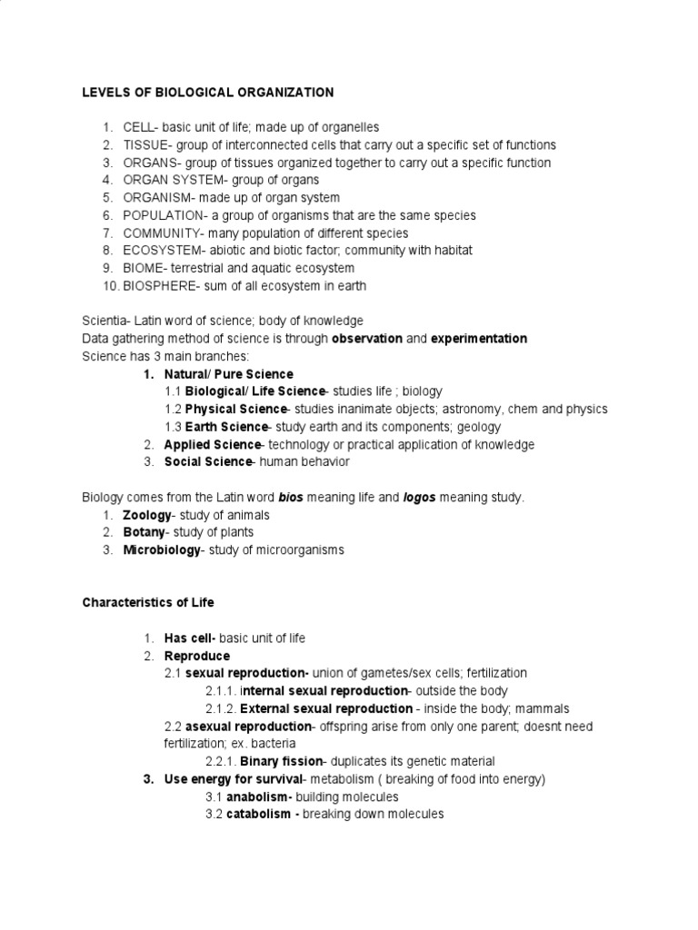 Biology Class Notes | PDF | Organ (Anatomy) | Life