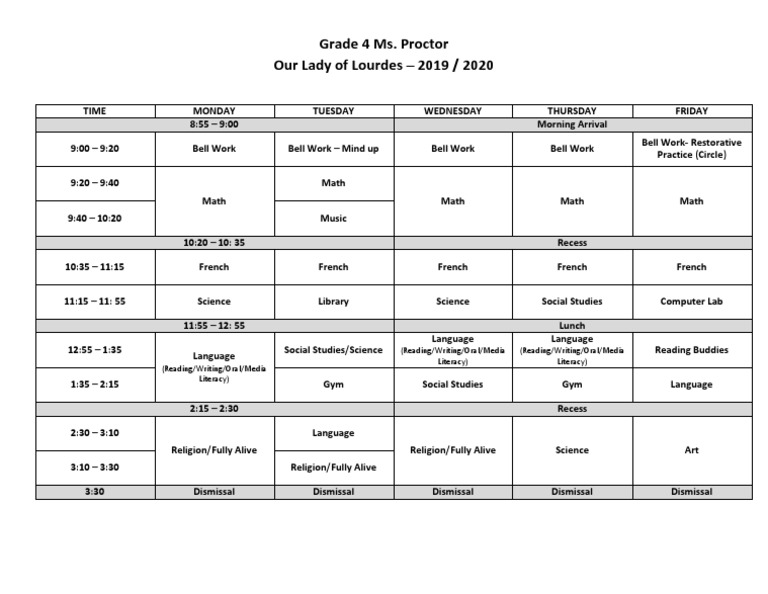 Class Schedule 2019-2020 | PDF | Science | Science And Technology