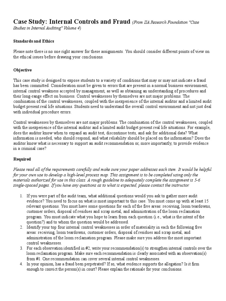 Internal Controls and Fraud Case Study | PDF | Internal Audit ...
