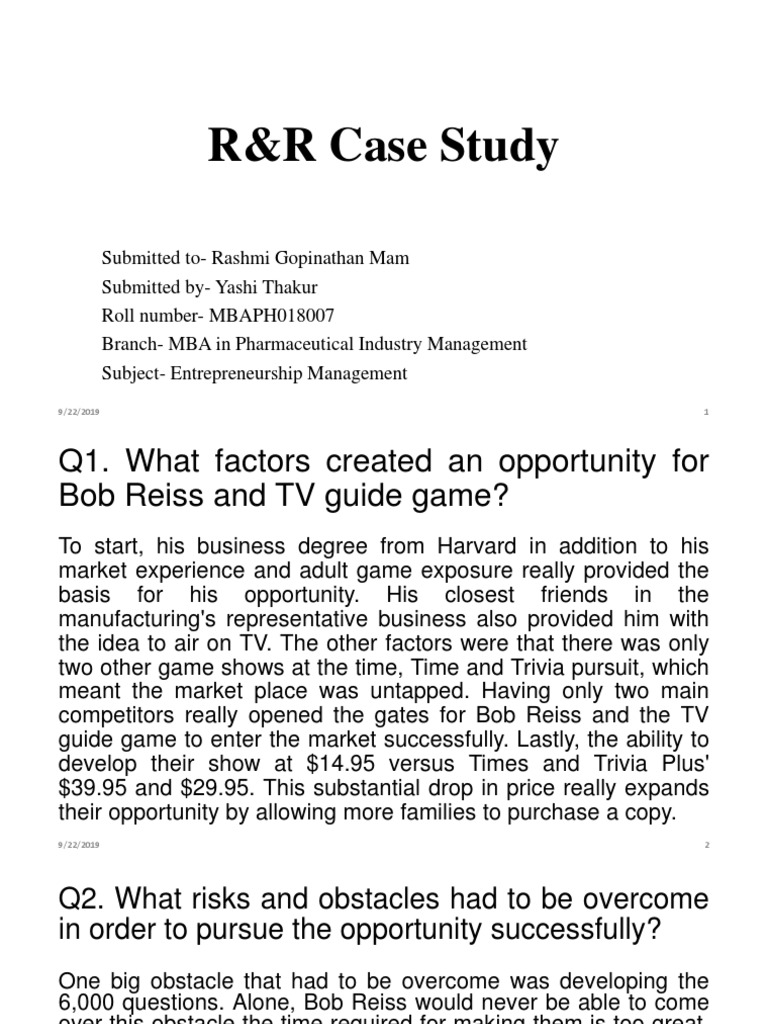 R&R Case Study | PDF | Business | Market (Economics)
