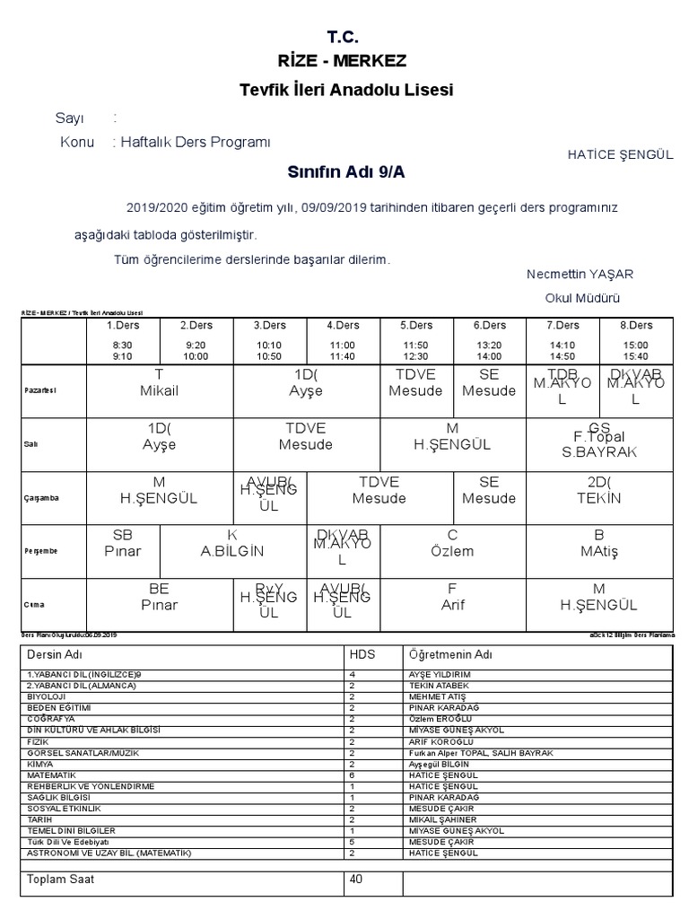 2019-2020 DERS PROG sYnYflar | PDF