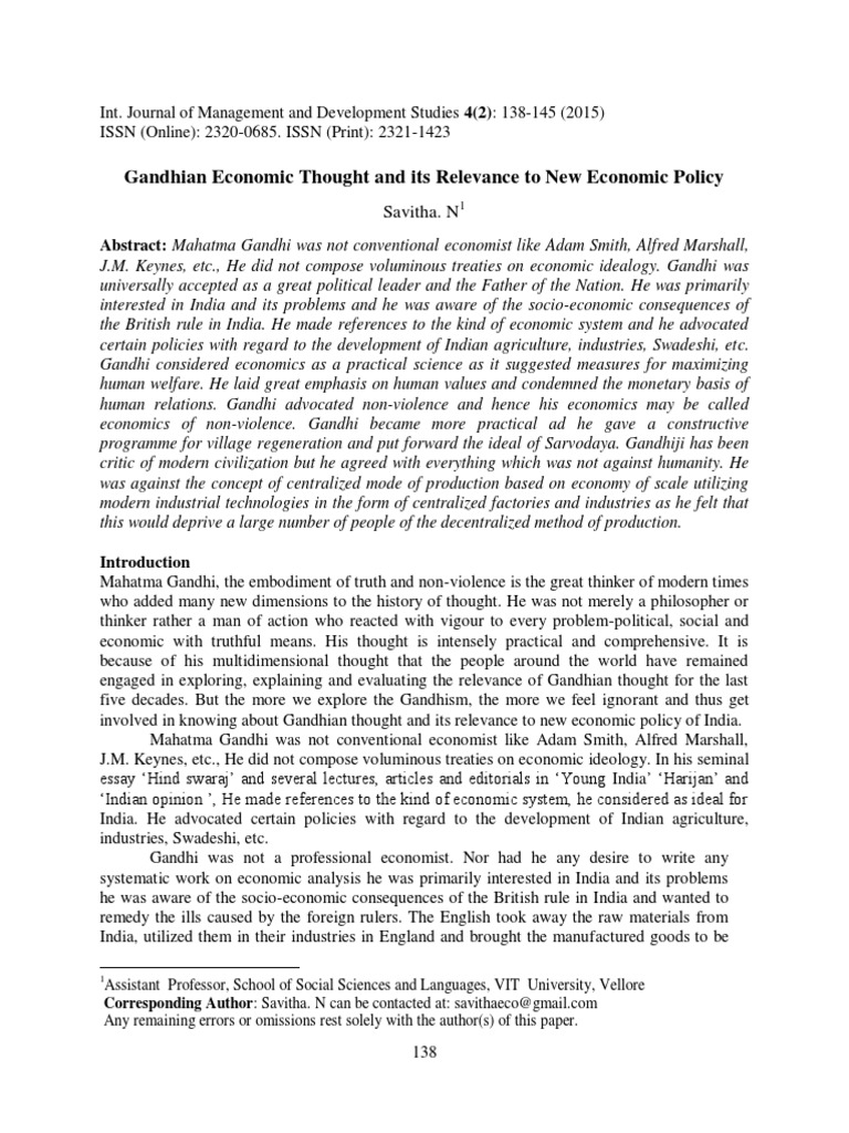 Gandhian Thought | PDF | Mahatma Gandhi | Economics