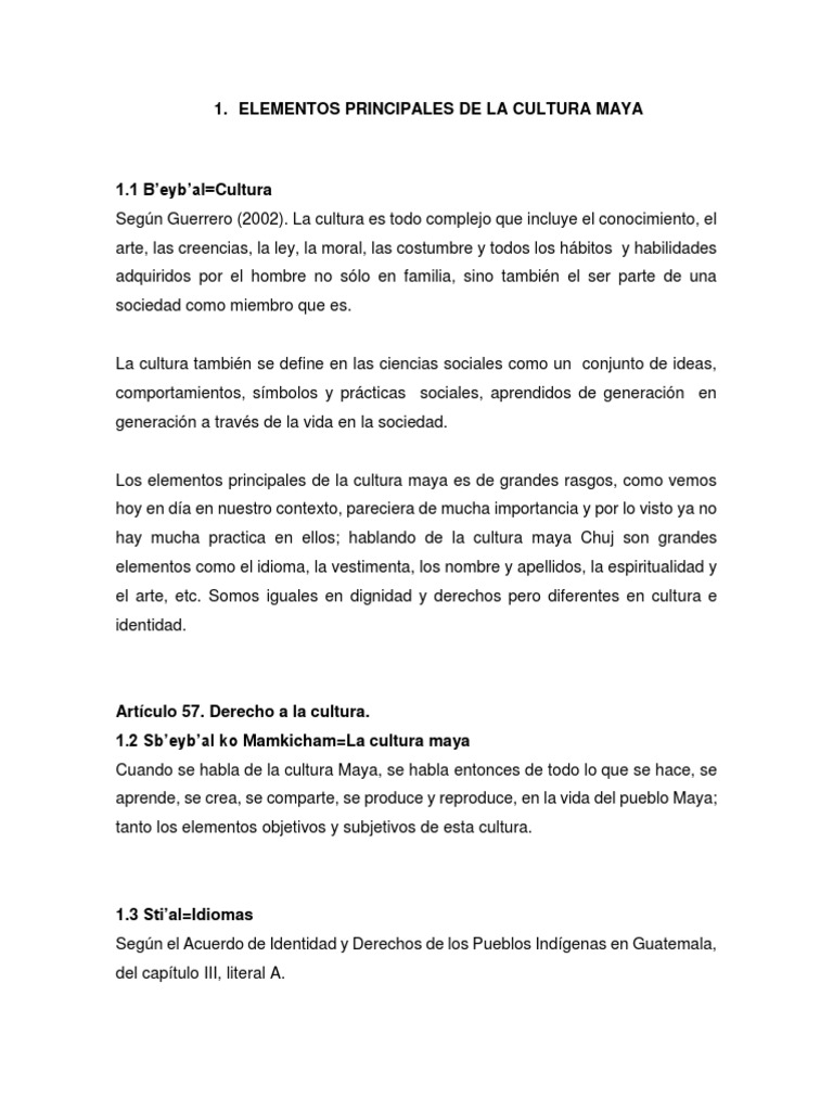 Elementos Principales de La Cultura Maya | PDF | Civilización maya ...