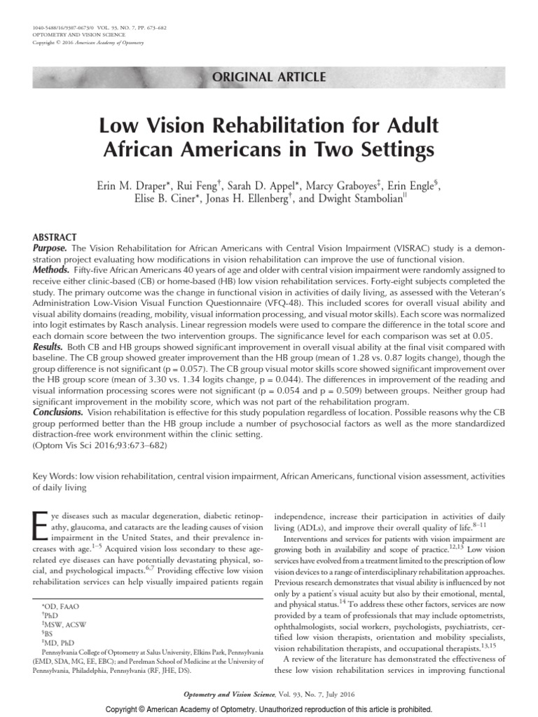 Low Vision | PDF | Visual Impairment | Physical Therapy