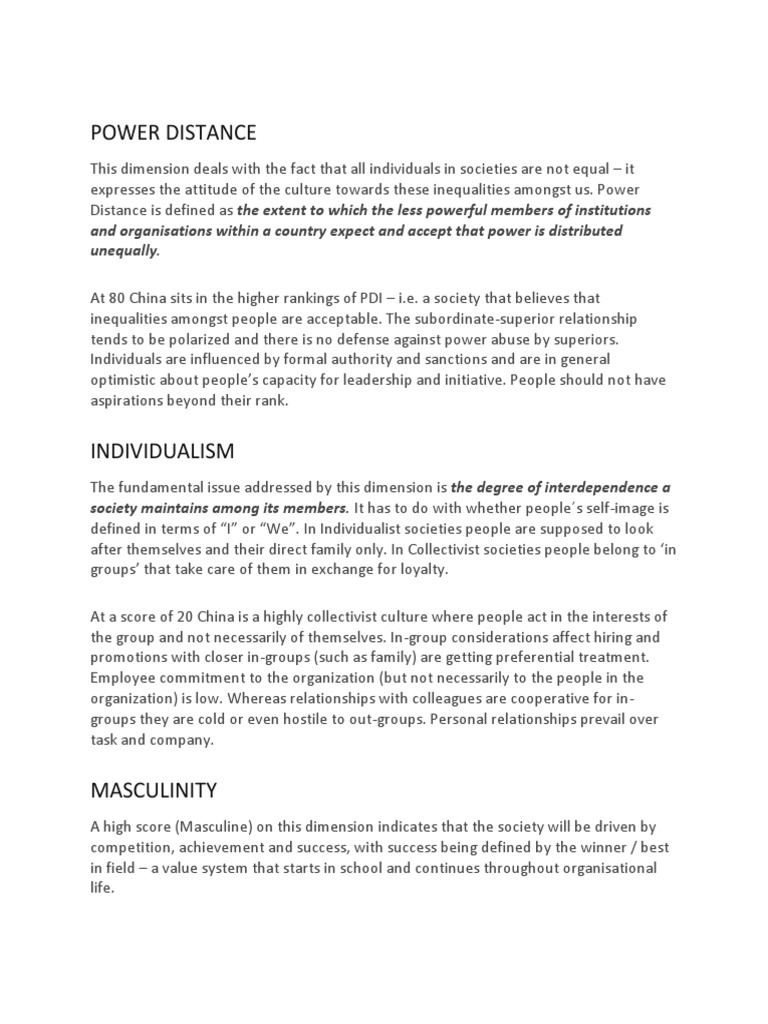 Power Distance: and Organisations Within A Country Expect and Accept ...