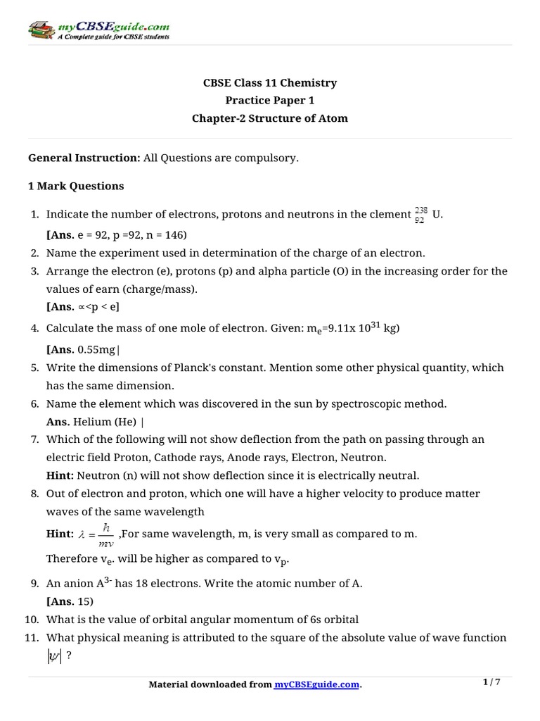 Chemistry Practice Paper | PDF | Electron Configuration | Electron