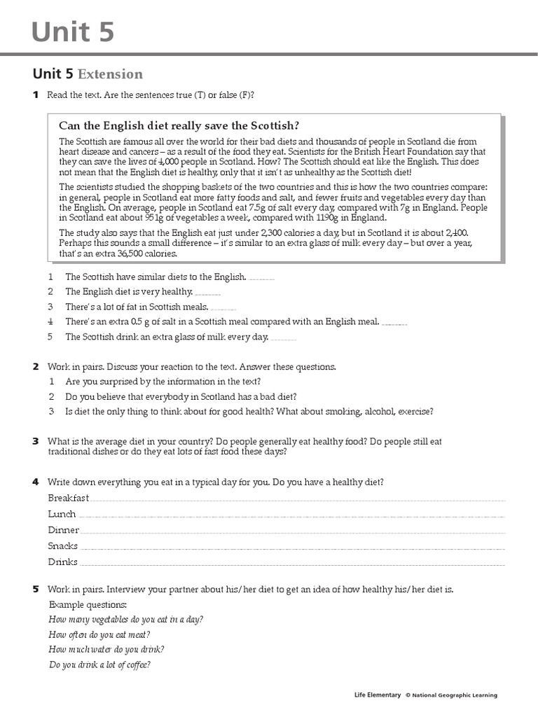 Ele Unit5 Extension PDF | PDF | Meal | Healthy Diet