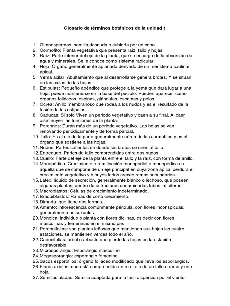 Glosario | PDF | Tallo de la planta | Flores