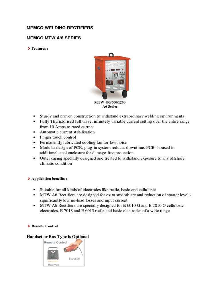 Memco Welding Rectifiers | PDF | Welding | Construction
