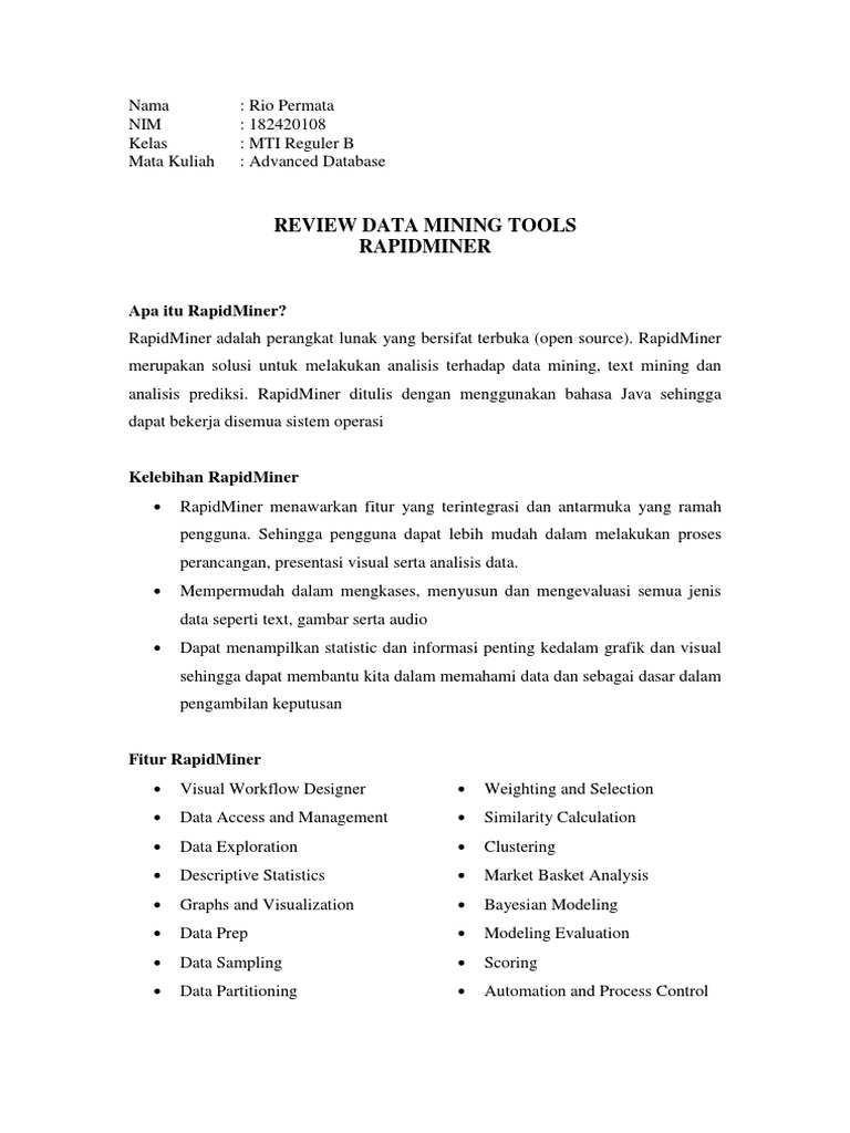 Tugas Review Data Mining Tools Rapidminer (Rio Permata) | PDF | Bisnis | Komputer