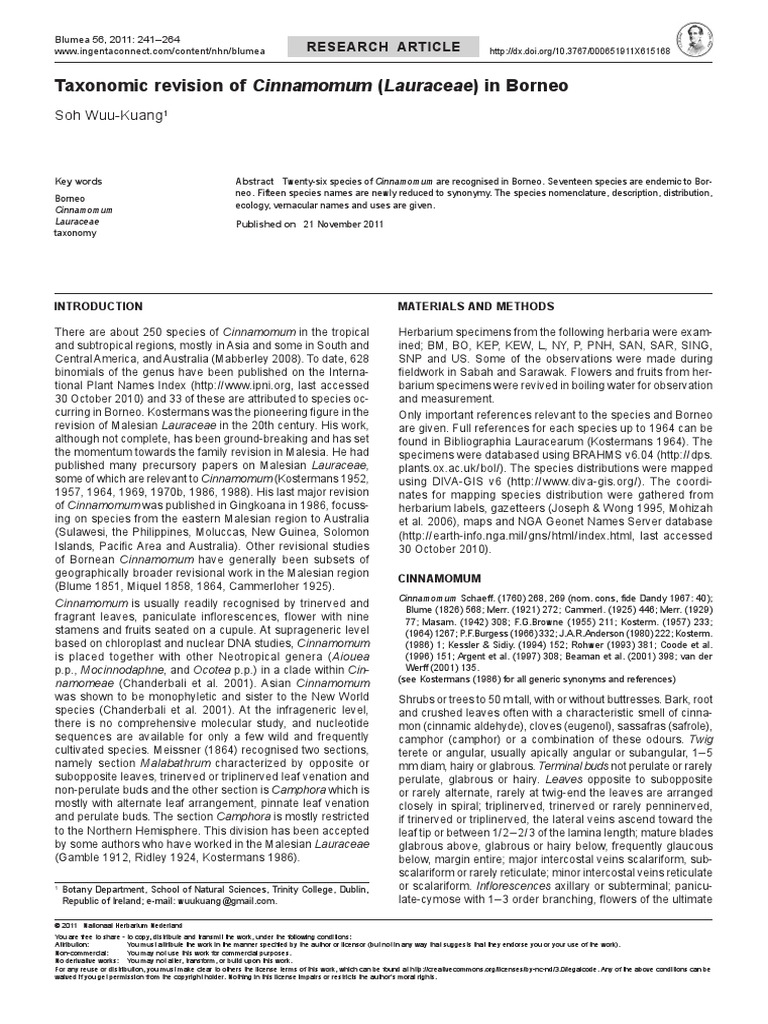 Taxonomic Revision of Cinnamomum (Lauraceae) in Borneo: Soh Wuu-Kuang ...