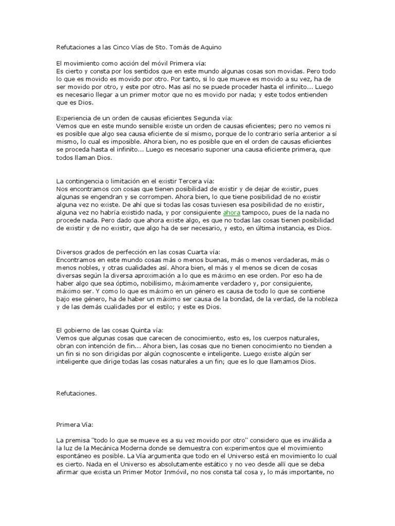 Refutaciones A 5 Vias Sto Tomas | PDF | Lógica | Epistemología