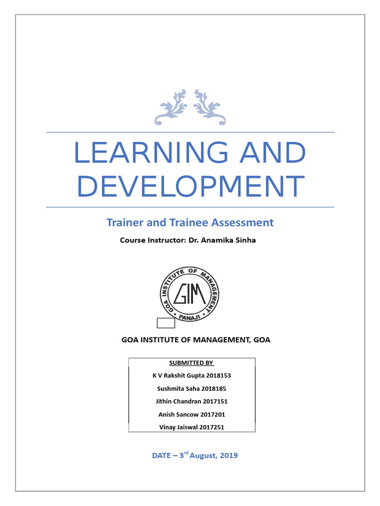 Learning and Development: Trainer and Trainee Assessment | PDF ...