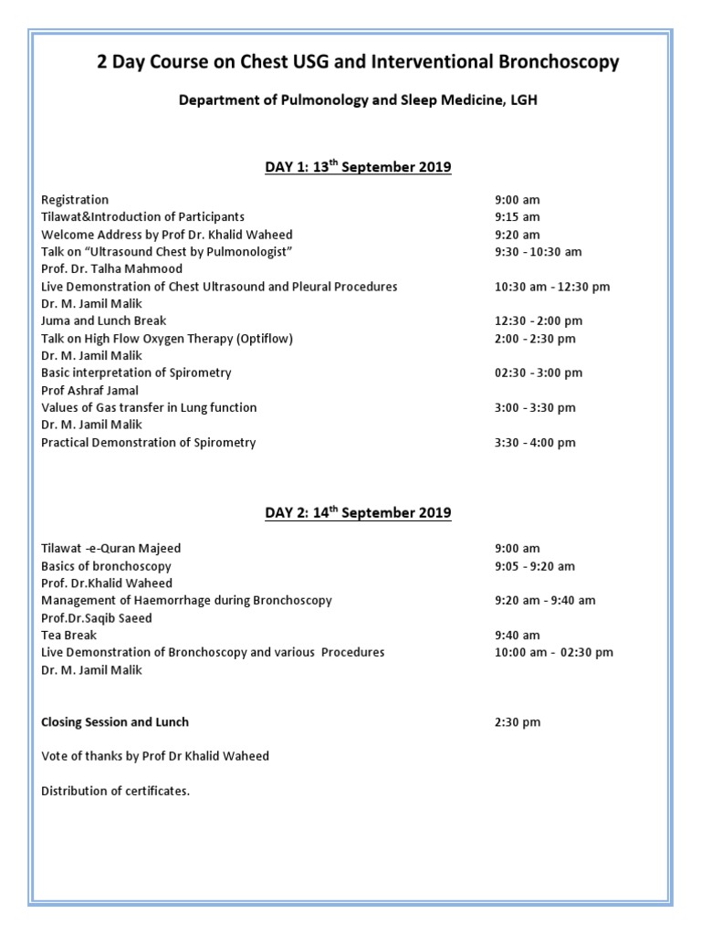 2 Day Course On Chest USG and Interventional Bronchoscopy: Department ...