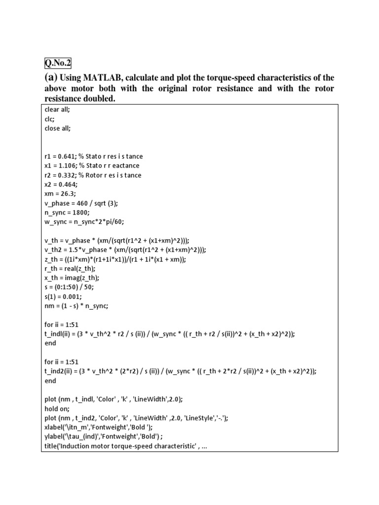 Q.No.2 Using MATLAB, Calculate and Plot The Torque-Speed ...