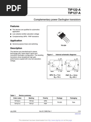 Tip127 Pdf Chanzon TIP127 TO 220 PNP Darlington Power Bipolar Junction