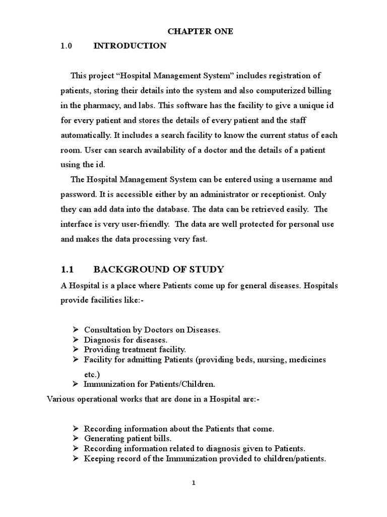 Chapter One: 1.1 Background of Study | PDF | Software Testing | Patient
