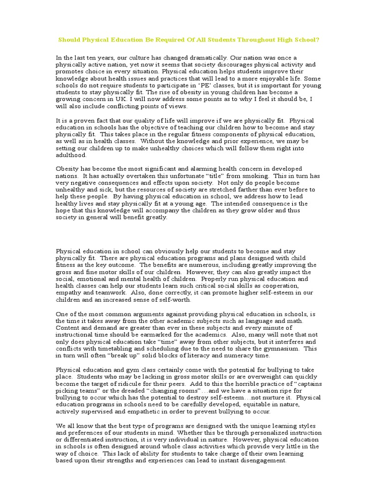 Should Physical Education Be Required of All Stude | PDF | Physical ...