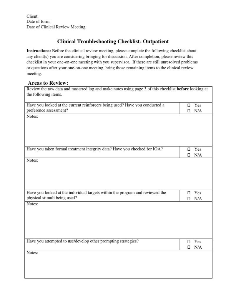 Clinical Troubleshooting Checklist - Outpatient | PDF | Action ...