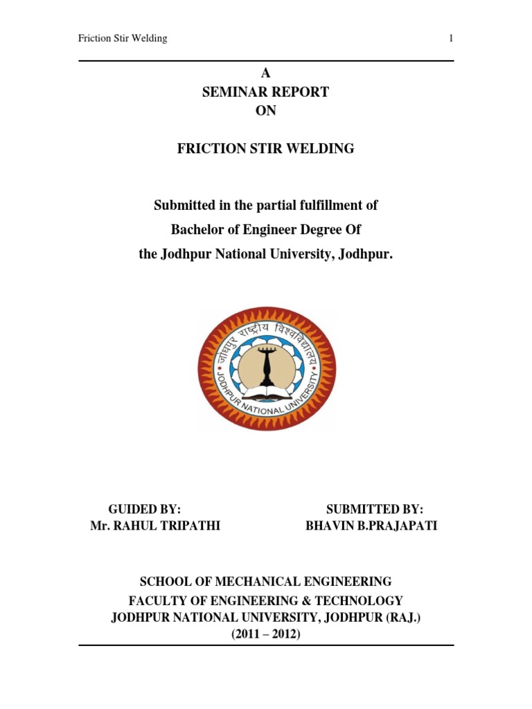 Friction Stir Welding FSW Final Report | PDF | Welding | Construction