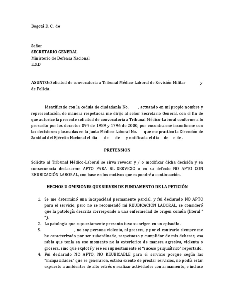 Modelo Apelación Al Tribunal Médico Colombia Fuerzas Militares | PDF | Invalidez | Derecho laboral