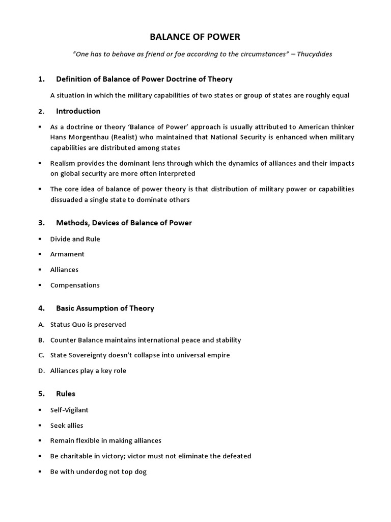 Definition of Balance of Power Doctrine of Theory | Download Free PDF ...