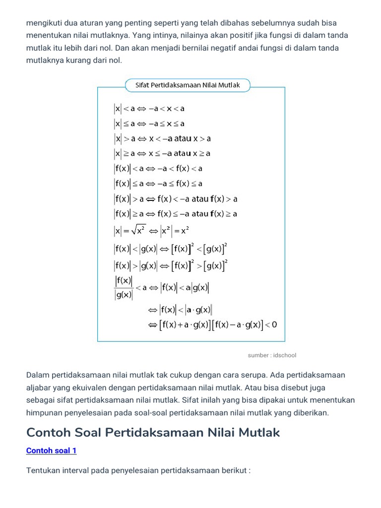 Contoh Soal Pertidaksamaan Nilai Mutlak Dan Penyelesaiannya | PDF ...