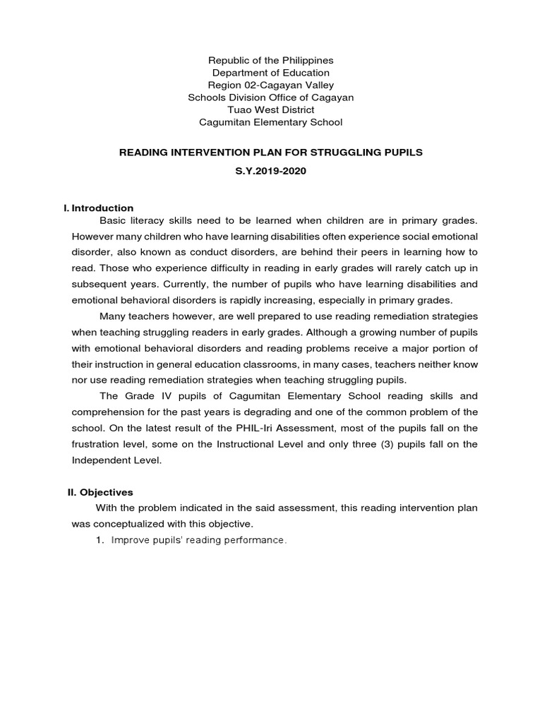 Reading Remediation Plan | PDF | Learning Disability | Reading ...