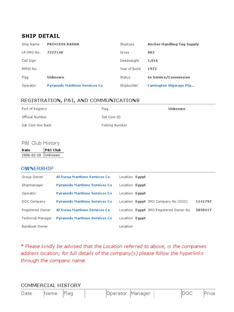 Ship Detail: Registration, P&I, and Communications | PDF | Tonnage ...