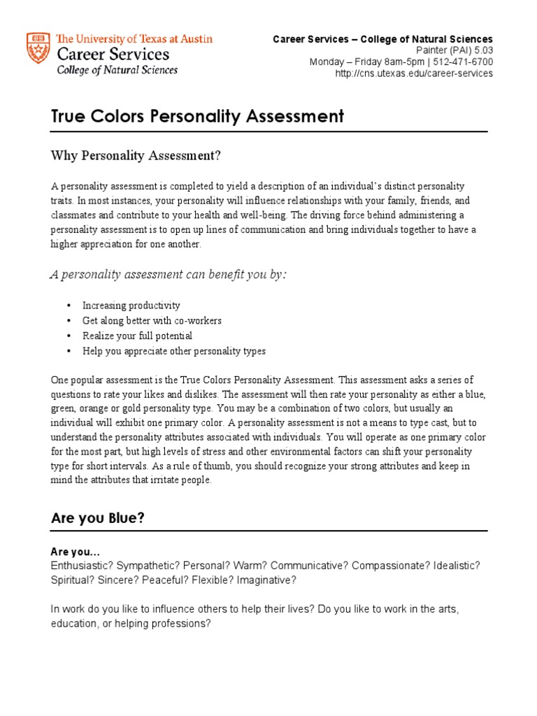 True Colors Explanation Handout Spring 2016 PDF | PDF | Empathy | Love