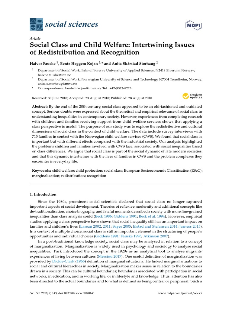 Social Sciences: Social Class and Child Welfare: Intertwining Issues of ...