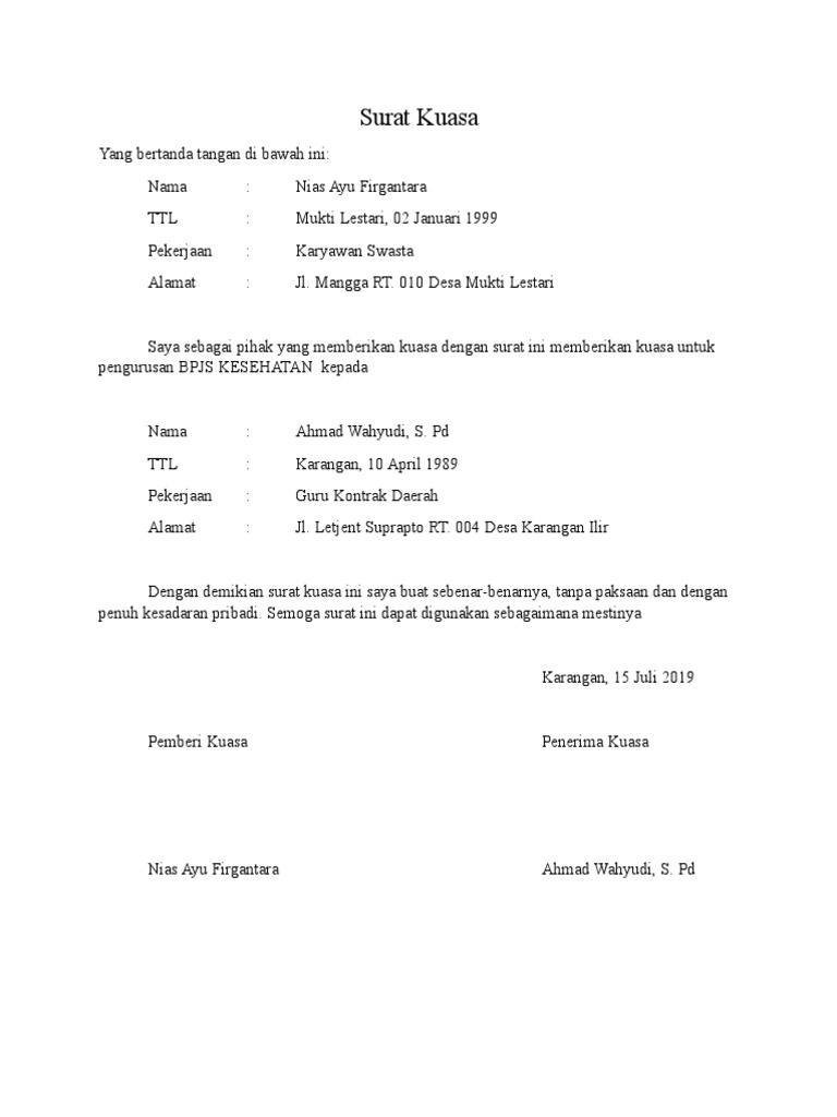 Surat Kuasa BPJS Kesehatan | PDF