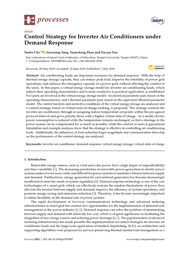 Processes: Control Strategy For Inverter Air Conditioners Under Demand ...