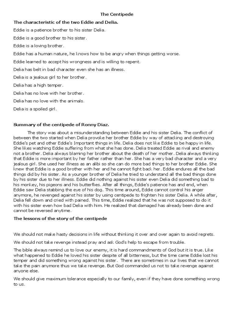 The Centipede The Characteristic of The Two Eddie and Delia | PDF | Nature