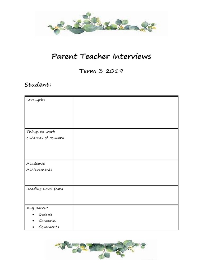 Parent Teacher Interviews Term 3 | PDF | Social Science | Wellness