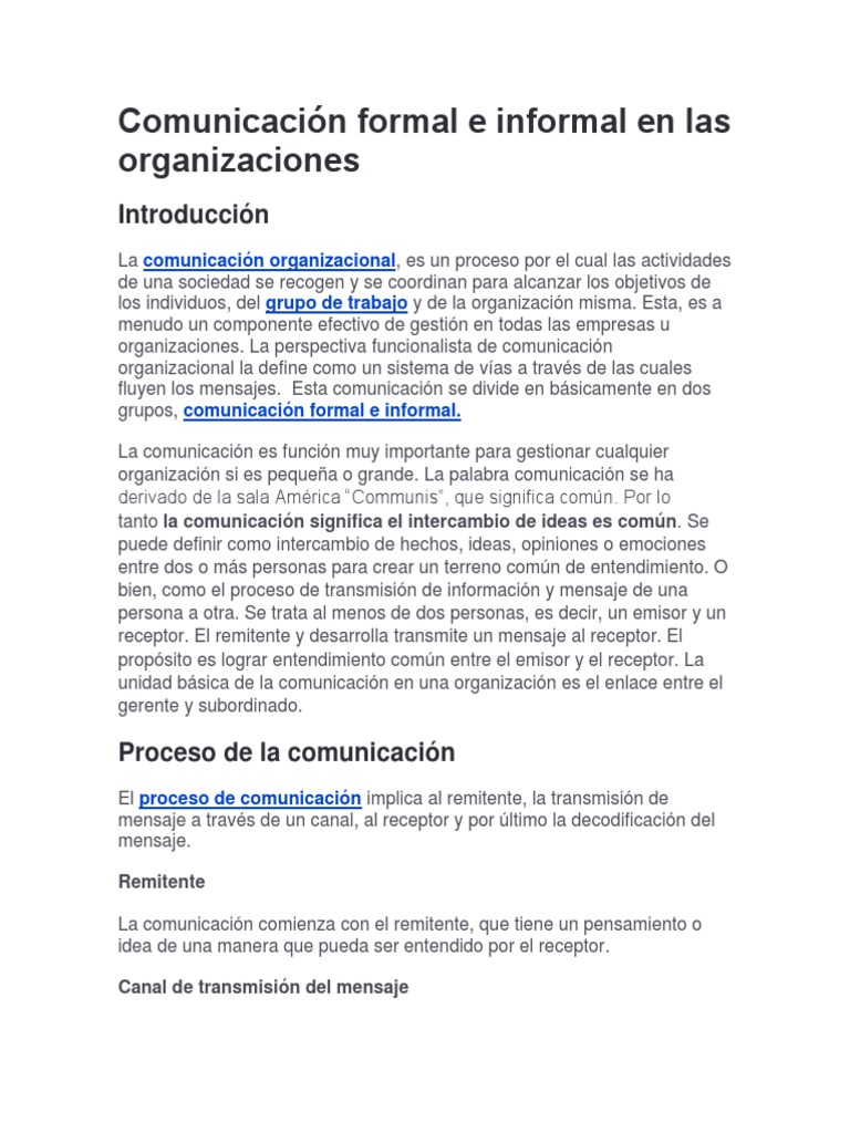 Comunicación informal en las organizaciones | PDF | Comunicación ...
