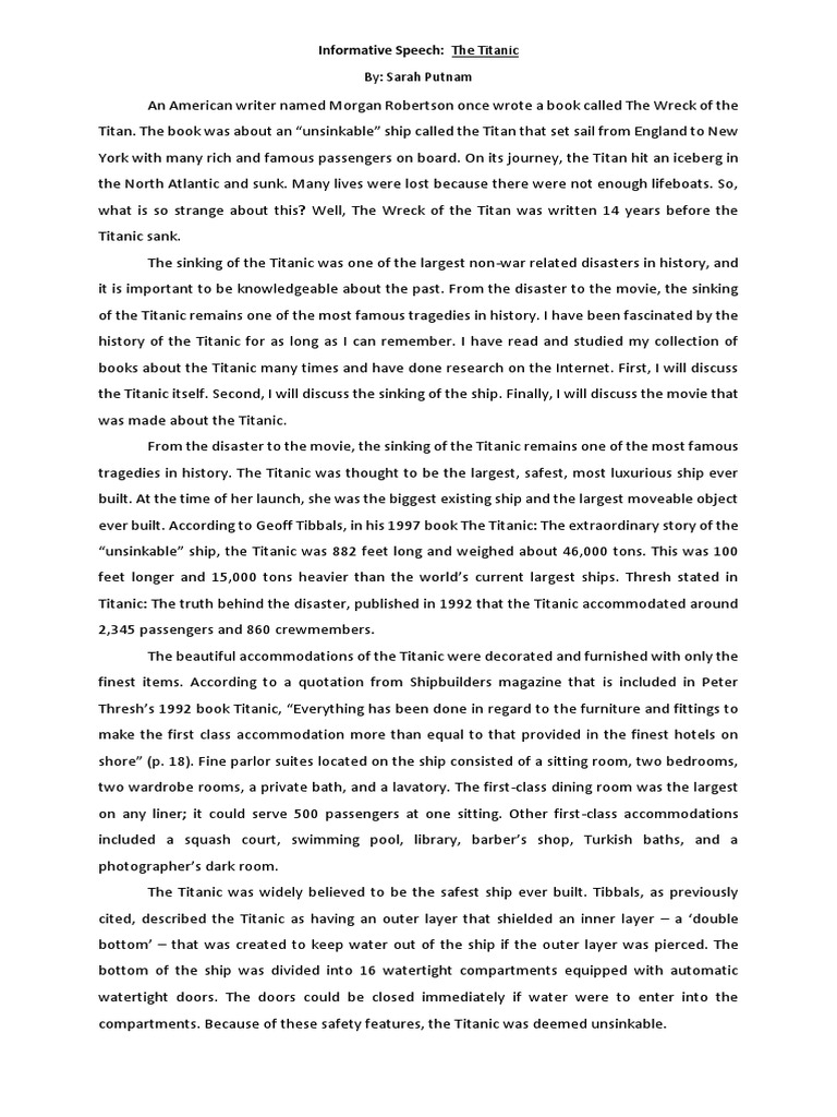 Informative Speech: The Titanic: By: Sarah Putnam | PDF | Rms Titanic ...