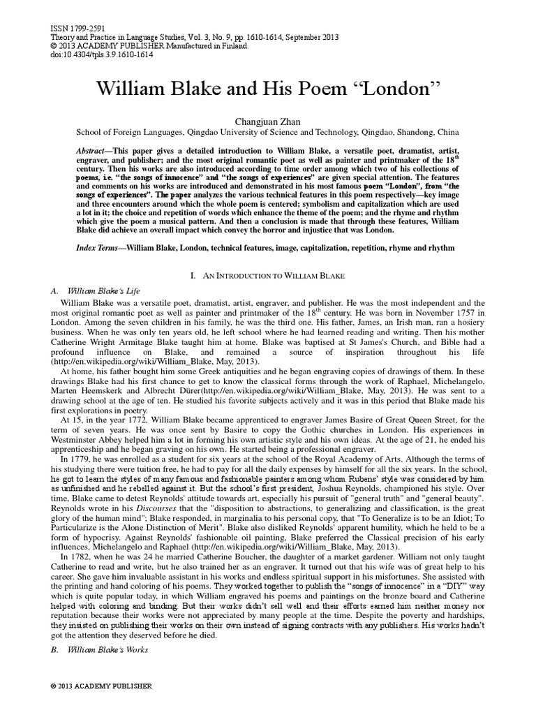 Analyzing William Blake's Masterful Poem "London | PDF | William Blake ...