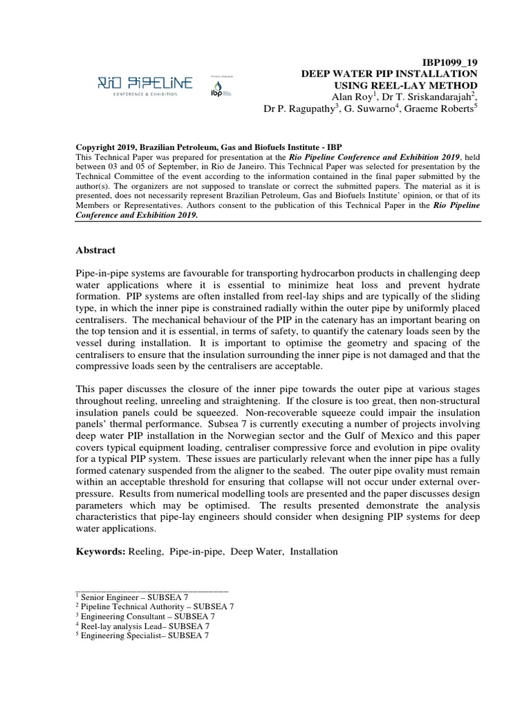 IBP1099 - 19 Deep Water Pip Installation Using Reel-Lay Method | PDF ...