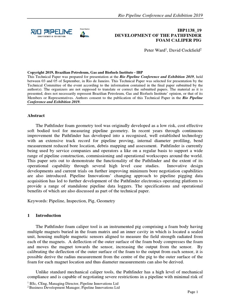 Riopipeline2019 1138 Rio Paper Rev01 PDF | PDF | Pipeline Transport | Polyurethane