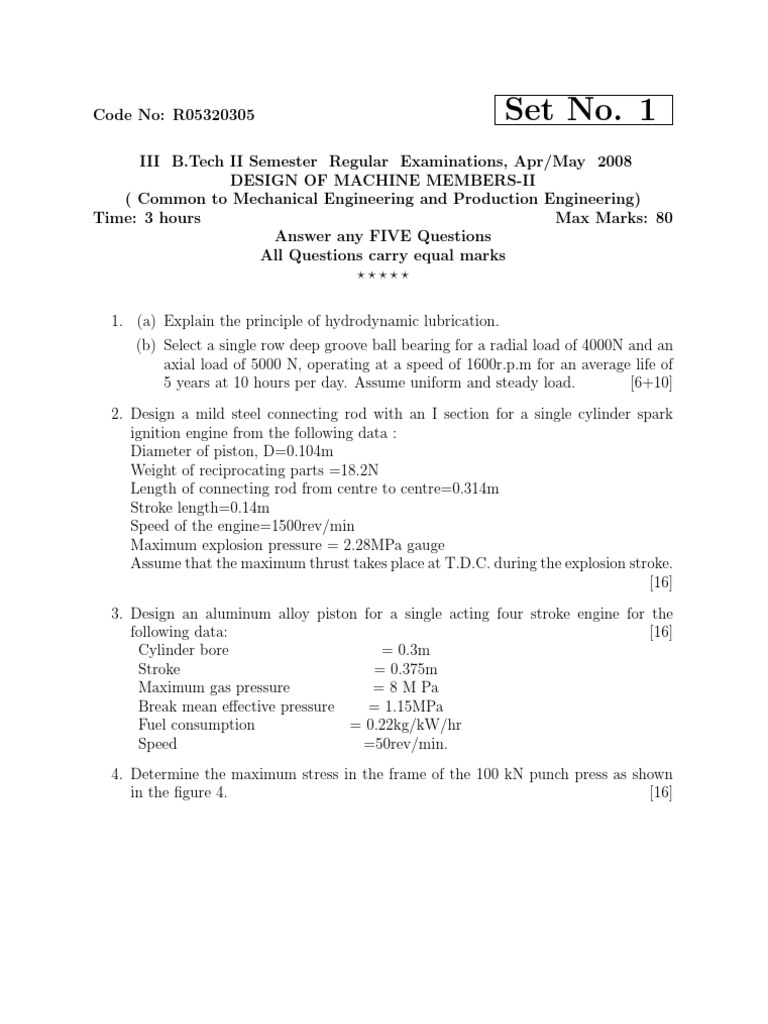 Machine Design Exam Questions 2008 | PDF | Gear | Piston