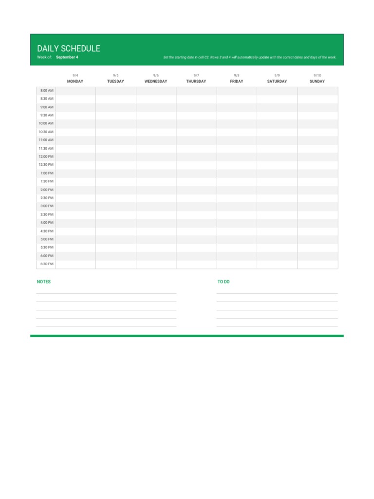 Weekly schedule template September 4-10 | PDF | Sports | Leisure