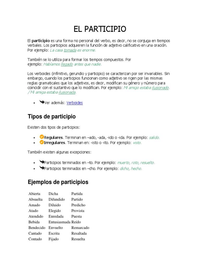 El Participio | PDF | Gramática | Sintaxis