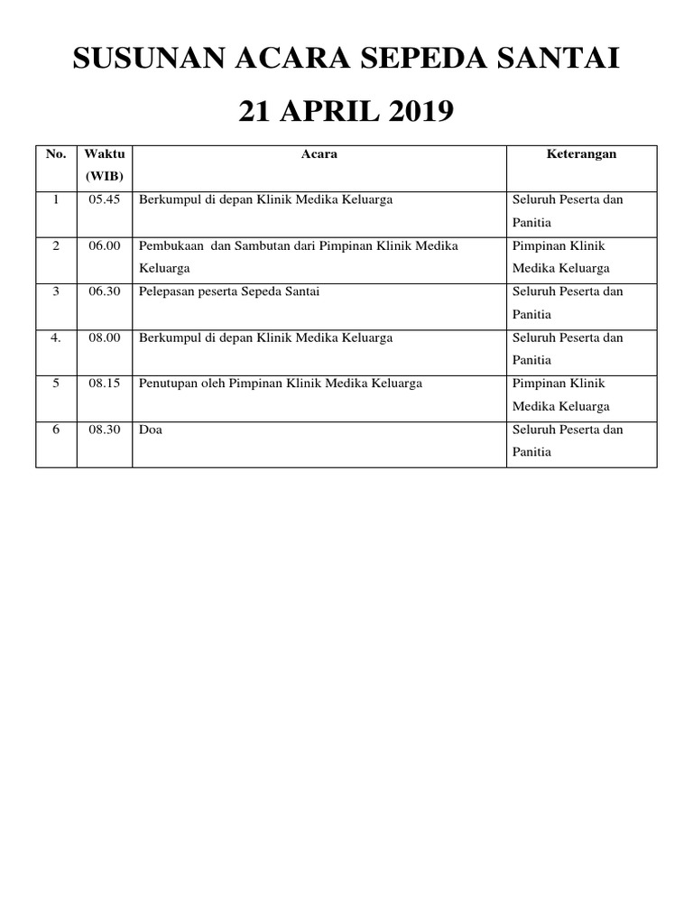 Susunan Acara Sepeda Santai | PDF