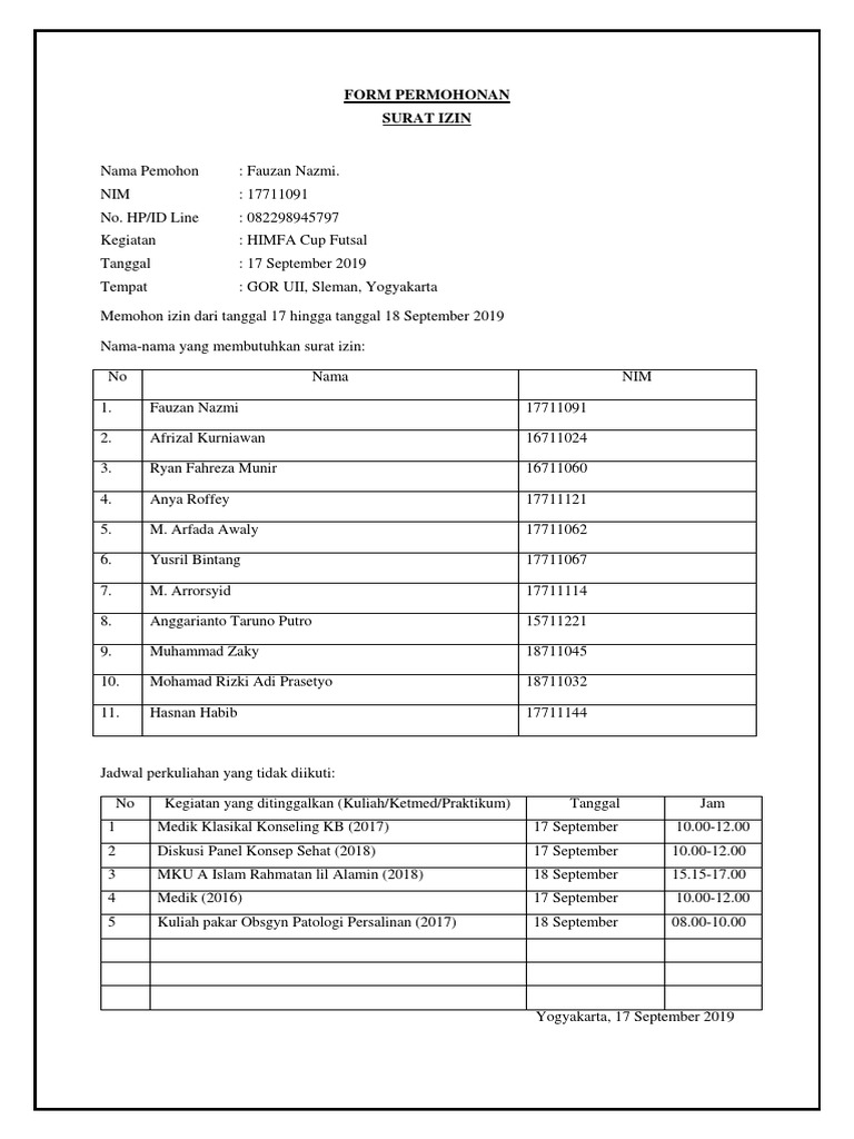 Form Permohonan Izin | PDF