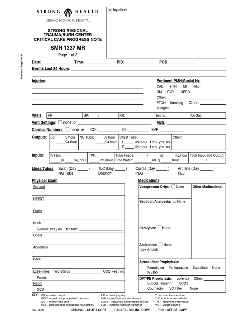 SMH 1337 MR: Strong Regional Trauma/Burn Center Critical Care Progress ...