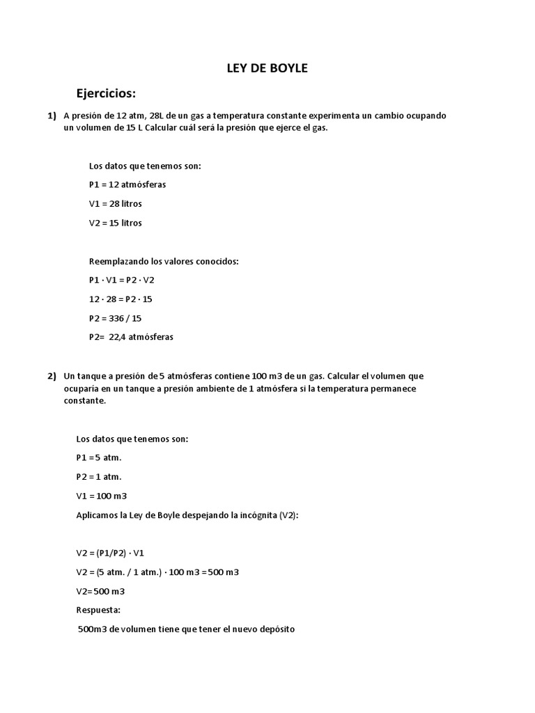 LEY de BOYLE Ejercicios | PDF