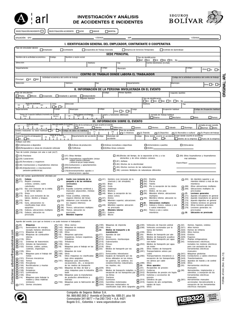 Formato Inv at Arl Bolivar PDF | PDF | Tórax | Lesión
