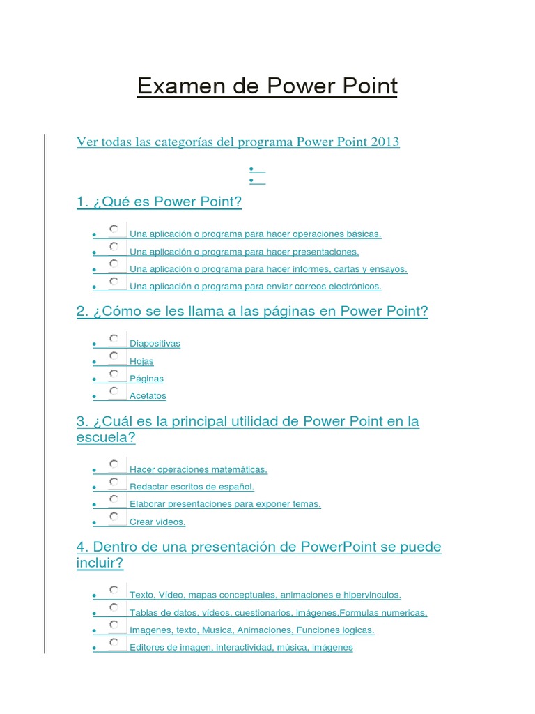 Examen de Power Point | PDF | Microsoft PowerPoint | Informática